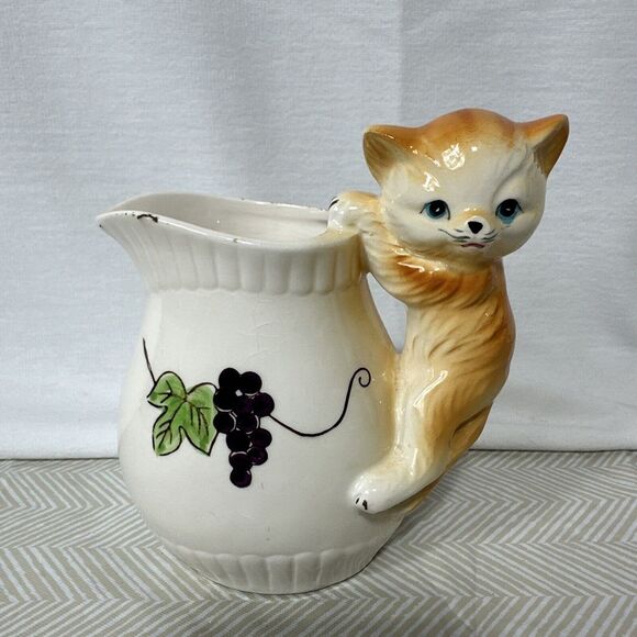 Art | Vintage Ceramic Orange Cat Creamer Pitcher With Grape Motif 5 ...